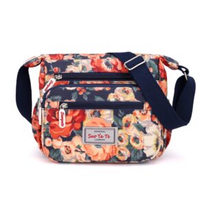 casual nylon floral shoulder bag for women crossbody bag messenger bags travel handbags with adjustable strap waterproof (flower)