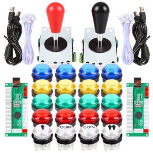 eg starts 2 player arcade games diy kit parts 2 ellipse oval joystick handles + 20 led lit arcade buttons (mixed color kit)