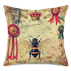 royalours flower decorative throw pillow cover bee garden pillow case 18 x 18 inch cotton linen square cushion cover for home sofa bedroom (floral)