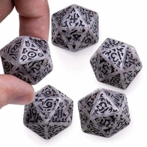 wiz dice battle-scarred d20 dice - jumbo dnd dice set for tabletop rpg adventure games - 20 sided dice, suitable for dungeons and dragons, magic the gathering and dice games alike - 25 mm - 5 ct