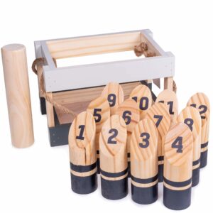 finska | portable outdoor lawn game | unique, traditional family game | premium wooden tossing game set perfect for parties, bbqs, cookouts, yard activities | comes with carrying crate