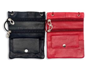 goson leather purse organizer shoulder bag 4 pocket micro handbag travel wallet - 2 pack (black & red)