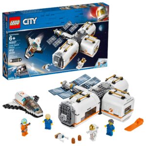 lego city space lunar space station 60227 space station building set with toy shuttle, detachable satellite and astronaut minifigures, popular space gift (412 pieces)