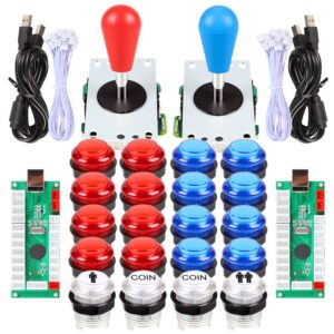 eg starts 2 player arcade games diy kit parts 2 ellipse oval joystick handles + 20 led lit arcade buttons (red & blue kit)