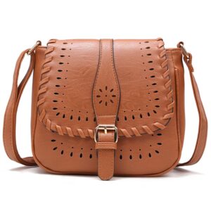 forestfish ladies' vintage hollow crossbody bag shoulder bag purse with adjustable shoulder strape, brown