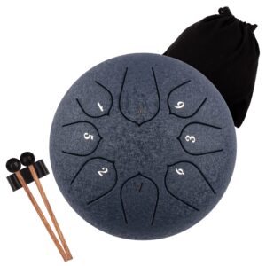 lomuty steel tongue drum rain chime, 8 notes 6 inch rain drum for outside when it rains, chakra drum with bag, mallets, finger picks, percussion instrument for meditation yoga education (navy)