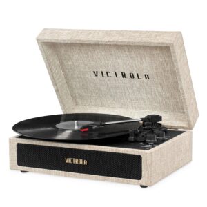 victrola parker bluetooth suitcase record player with 3-speed turntable, light beige (vsc-580bt-lbb), ac motor