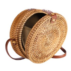 round rattan bag for women straw bag handwoven beach bohemian shoulder purse by enmain