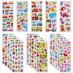 3d stickers for kids toddlers 550+ vivid puffy kids stickers 24 different sheets, colored 3d stickers for boys girls teachers, reward, craft scrapbooking