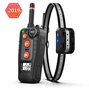 dog training collar, waterproof dog shock collar with beep vibrate shock electronic collar, up to 1200ft remote range, 1~100 levels rechargeable dog training set