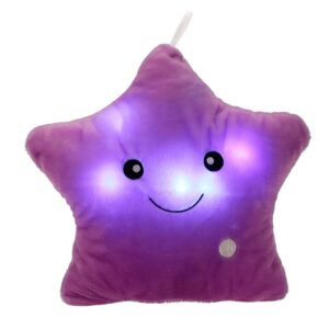 elfishgo creative twinkle glowing stars shape plush throw pillow, led night light pillow cushions stuffed toys gifts for kids, christmas (purple)