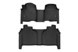 rough country all weather floor mats set for chevy/gmc 1500 (2019-2024) - custom fit rubber floor mats, bench seat rubber truck mats - durable, waterproof truck floor mats