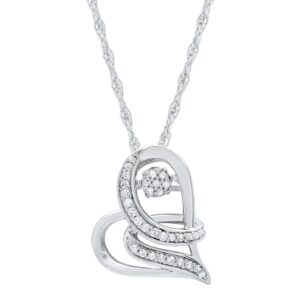 max + stone 1/6 carat natural diamond love wrapped dancing diamond heart pendant necklace for women | 18” sterling silver diamond necklace for women | real diamond heart necklace for women