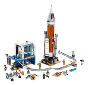 lego city space deep space rocket and launch control 60228 model rocket building kit with toy monorail, control tower and astronaut minifigures, fun stem toy for creative play (837 pieces)