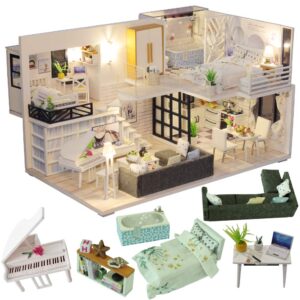 cutebee dollhouse miniature with furniture, diy dollhouse kit plus dust proof and music movement, 1:24 scale creative room for valentine's day gift idea m21