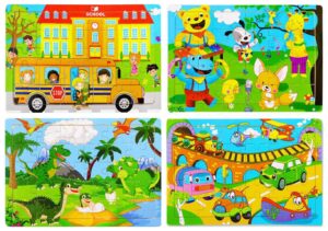 surfcuz wooden jigsaw puzzles set for kids age 3-8 year old 30 piece colorful wooden puzzles for toddler children learning educational puzzles toys for boys and girls (4 puzzles)