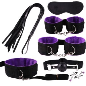 toxz plugs anal whip handcuffs mask hollow ball nipple clamps sm sex toys set 7pcs,plush chain and handcuffs,adults game toy