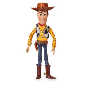 disney store official sheriff woody talking action figure from toy story, features sounds and phrases from the movies, interacts with other figures and toys