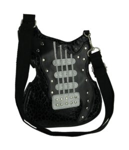 things2die4 superstar rock star electric guitar crossbody purse, black, small