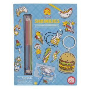 big game toys~ultimate shrinkies shrinky art shrink film kit boy dinks zipper pull keychain space ship, skate boards, robots, guitar, ice cream