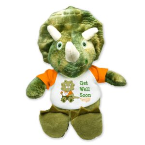 flutter hut get well soon triceratops plush dinosaur message t-shirt orange sleeves 8 inches