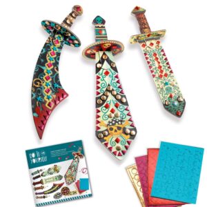 djeco diy like a pirate sword - craft your own pirate adventure for school or gifts - fun & creative for family & friends, diy toy w/mosaic sticker sword kit for kids 5+