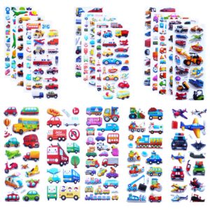 kids cars and trucks stickers party supplies pack, 20 different sheets, boy stickers, vehicle stickers for kids toddler boys with cars, fire trucks, construction, buses, airplane, rocket and more