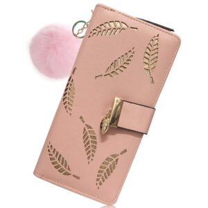 wallet-newanima women multi-card two fold long zipper clutch purse (style9-pink)