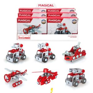 iron commander mini erector sets metal building blocks learning set - build your own micro model car kit stem toys kits erector sets for kids 8+ year old (fire trucks series)