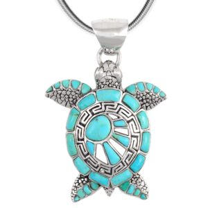 turtle pendant necklace 925 sterling silver genuine turquoise (20", turquoise)