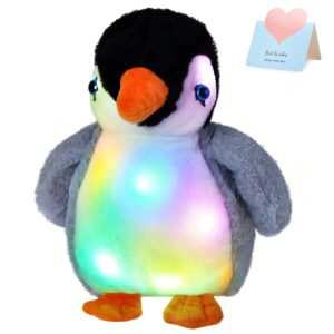 bstaofy light up penguin stuffed animal glow perky adorable led floppy plush toy nightlight gift for kids on birthday valentines day christmas holiday, 11''