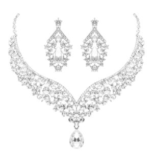 hapibuy crystal bridal wedding necklace and earrings jewelry set for women and brides