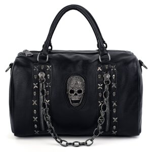 uto women skull tote bag rivet studded metal chain handbag pu leather purse shoulder bags 513a