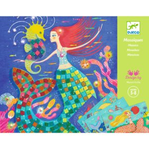 djeco mermaid's song mosaic arts & crafts kit - create your own glittery underwater scene for school - fun & creative for family & friends, boys & girls, educational, sticker foam for kids 5+