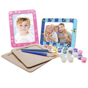 vhale diy paint your own picture frame, 4 sets of mdf wood photo frames (5 x 7 inch) with stand, for children to paint and decorate, classroom arts and crafts, party favors for kids