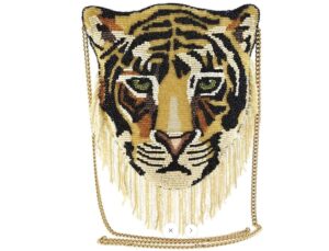 mary frances accessories – crossbody handbag – rajah tiger beaded purse for women – 8 in. x 0.5 in. x 8 in