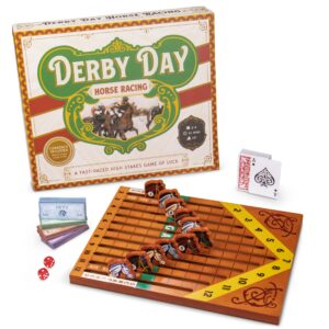 derby day | horse racing board game | family and adult vintage race game great for parties and low-stakes gambling | includes game board, deck of cards, pair of dice and paper currency