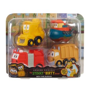 the stinky & dirty show 4-inch bath time buddies 4 piece set, bath toys, pretend play, kids toys for ages 3 up by just play