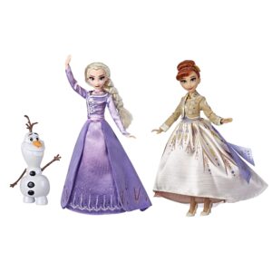 frozen disney elsa, anna, & olaf deluxe fashion doll collection pack set with premium dresses, shoes and accessories