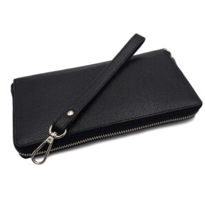 ag wallets women's genuine leather large capacity wristlet with rfid protection (black)