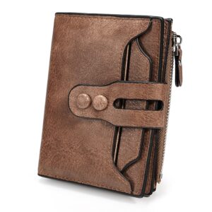 uto womens wallet rfid blocking pu leather bifold snap card holder money coins organizer purse brown