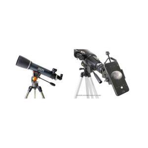 celestron 22065 astro master 102az refractor telescope, blue and basic smartphone adapter 1.25" capture your discoveries, black