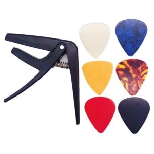 ukulele capo, trigger capo lightweight single-handed use with 6 ukelele picks (1 felt & 2 plastic & 2 celluloid & 1 glowing pick)