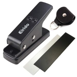 elrido guitar picks maker diy guitar pick punch cutter with leather key chain pick holder and 2 pick strips sheet, guitar picks making tool puncher plectrum punch perfectly every time (1mm, black)