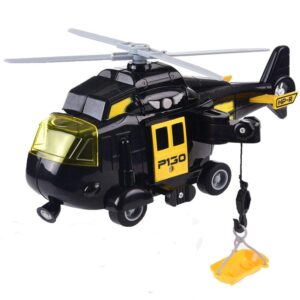 omgtoy military helicopter, airforce airplane toy with hanging basket lights and sounds for kids(black)