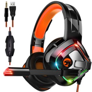 stoga professional gaming headset with 50mm comfy earmuffs, over ear headphones with noise canceling microphone & led light, compatible with ps4, xbox one, switch, pc, ps3, mac, laptop