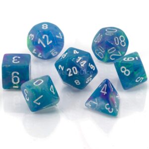 chessex festive polyhedral waterlily - white 7-die set, large (18mm - 25mm)