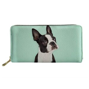 coloranimal slim long leather wallet funny 3d boston terrier pattern zipper closure bag case credit cards organizer gift