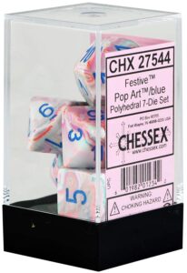 chessex festive polyhedral pop art - blue 7-die set, (model: chx27544)