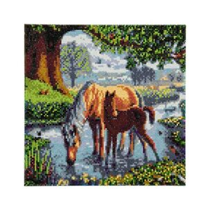 crystal art medium framed mounted wall art kit (11.8in x 11.8in) - fell ponies - diamond painting kit for ages 8 and up